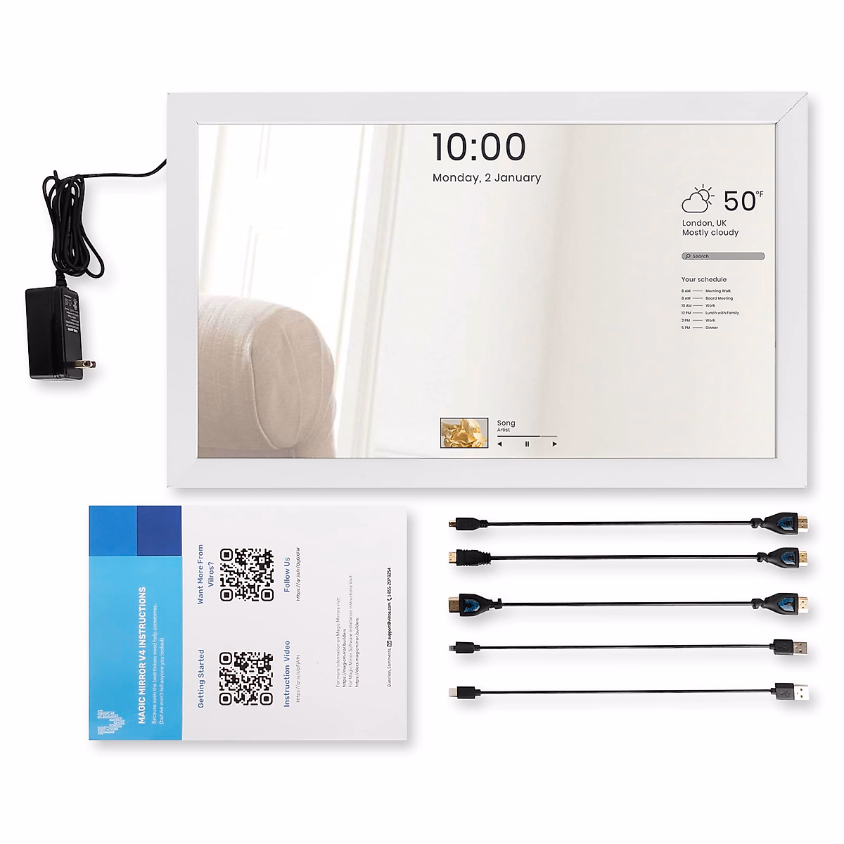 Vilros Magic Mirror V4-2 Way Mirror with Internal LCD Screen for Smart Mirrors Projects-Great for Raspberry Pi (White)