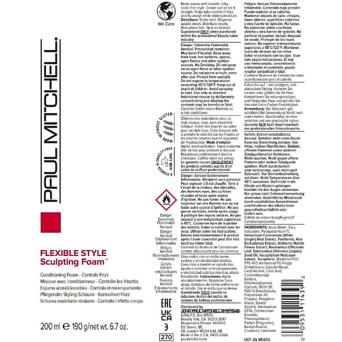 Paul Mitchell Sculpting Foam, Conditions + Controls Frizz, For All Hair Types, 6.7 oz.