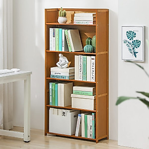 MoNiBloom 5 Tier Open Shelf, Bamboo Multifunctional Bookcase Storage Cabinet Display Shelves Organizer for Living Room Bedroom Study Room, Brown