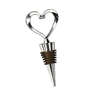 Fashioncraft Heart Wine Bottle Stopper, Decorative Beverage Cork Topper Saver, Metal with Reusable Rubber Plug, for Wedding Favors, Party, Baby Shower - Love Design Heart Shape - Chrome (1 Pack)