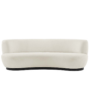 Modway Kindred Boucle Upholstered Curved Sofa with Black Base in Ivory