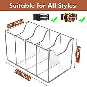 Kamehame Belt Organizer for Drawer, Acrylic Belt Organizer for Closet, 4 Compartments Belt Storage Holder, Clear Display Case for Belt, Tie, Bow Tie
