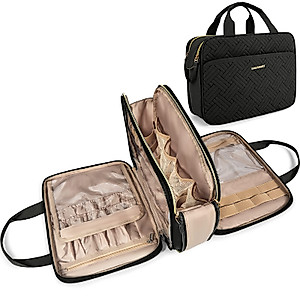 BAGSMART Large Toiletry Bag, Travel Makeup Organizer, Water-resistant Makeup Cosmetic Bag Door Room Essentials Travel Bag for Accessories, Shampoo, Full Sized Container, Toiletries (Black, Large)