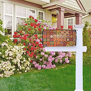 Portuguese Tiles Mailbox Covers Magnetic Standard Size 21" X 25.5" Mailbox Cover Waterproof Sun Protection Mailbox Wraps Post Letter Box Cover for Outdoor Garden Home Decor