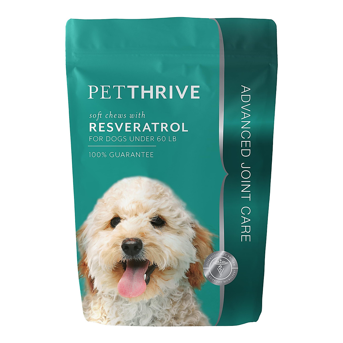 PetThrive Dog Hip and Joint Support Supplement Soft Chews with Resveratrol, Glucosamine, Chondroitin, Hyaluronic Acid, Bacon Flavor, Small Breed