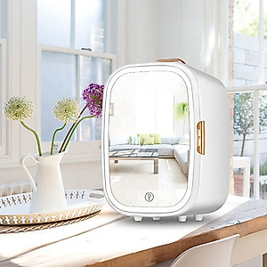 Wgwioo Mini Fridge 20 Liter, Mirror & LED Design, AC/DC Portable Beauty Fridge, Thermoelectric Cooler and Warmer for Skincare, Bedroom and Travel, White