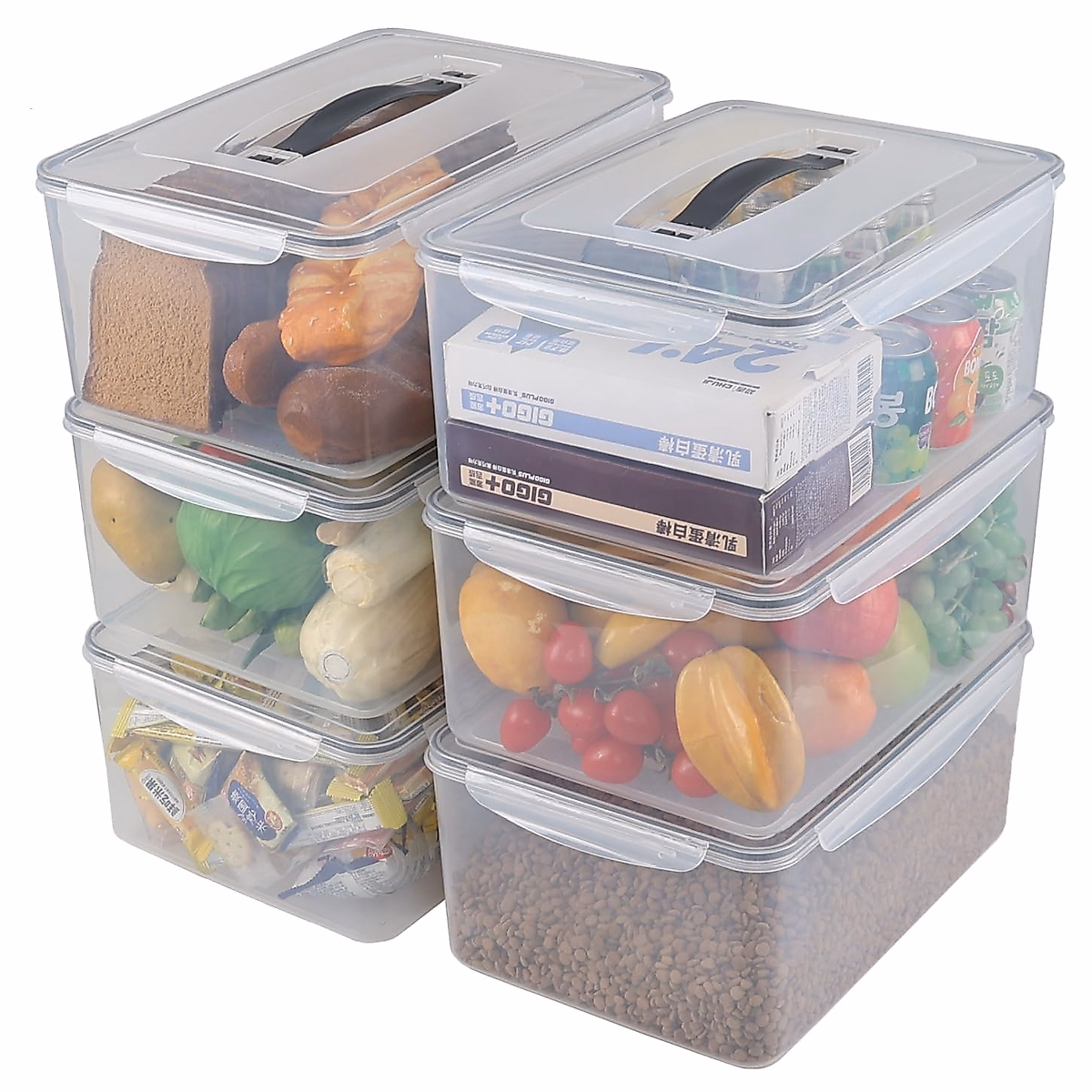Sadstory 16 Quart Airtight Plastic Gasket Boxes with Handles, Food Storage Bin with Sealing Lid for Bread, 6 Packs