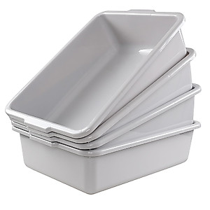 Oymlclivisa 25 L Plastic Commercial Bus Tubs, Restaurant Bus Boxes, Gray, 4 Packs