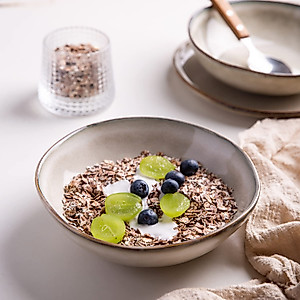 AmorArc Ceramic Cereal Bowls Set of 6, 24 oz Handmade Stoneware Bowls Set for Cereal Soup Salad, Stylish Kitchen bowls for Meal, Dishwasher & Microwave Safe, Reactive Glaze-Cappuccino