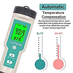 Digital Salinity Tester for Salt Water - Aquarium Salinity Meter with ATC, IP67 Waterproof, 0-200 PPT Large Range Multi-Parameter Tester for Seawater, Fish Tank, Hydroponics