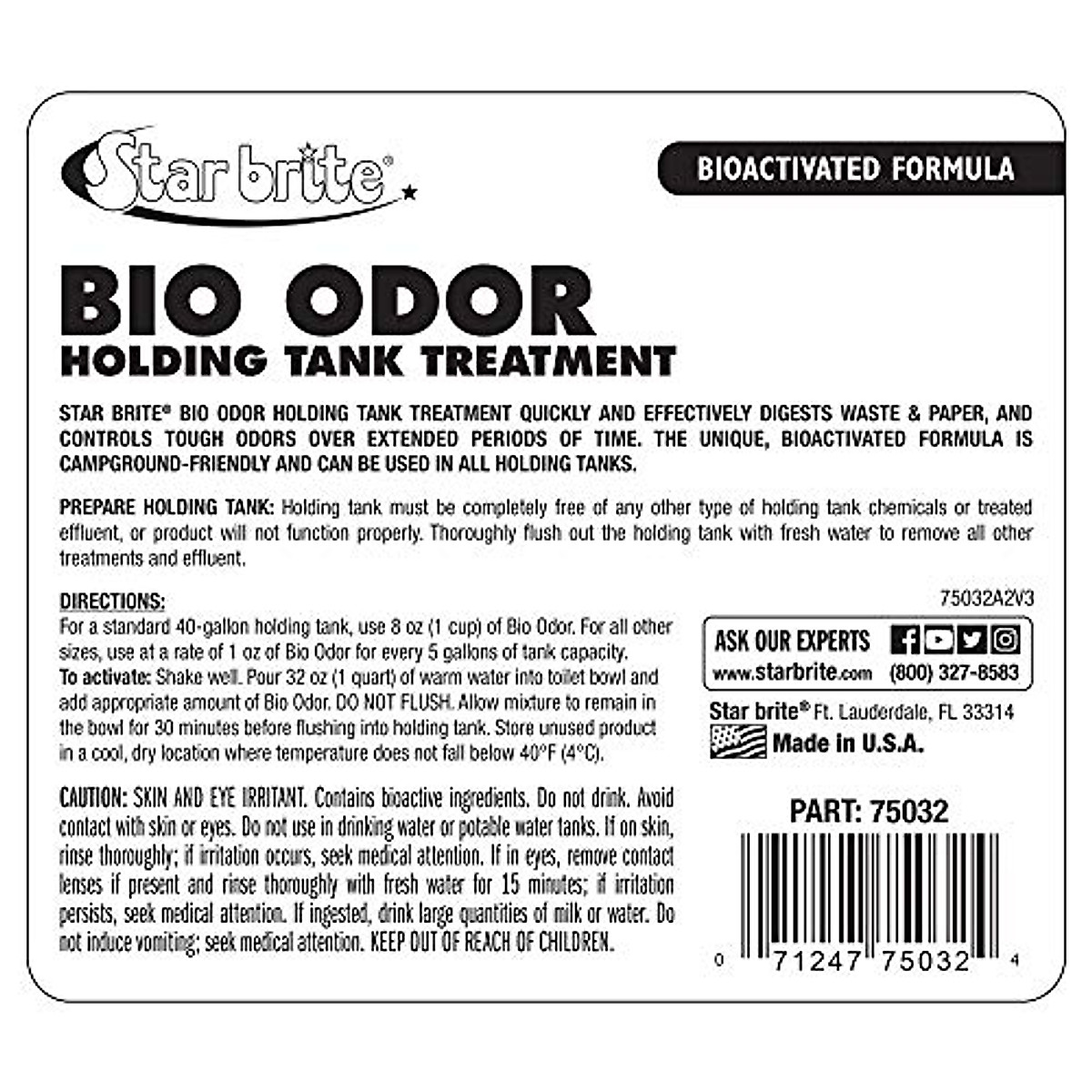 STAR BRITE Bio Odor Holding Tank Treatment - 32 OZ (075032) , Green