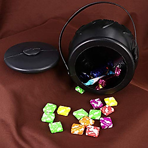TOYANDONA 1 Piece Large Halloween Candy Cauldron, Plastic Witch Cauldron with Handle Halloween Candy Bucket Candy Holder for Kids (Black Flame with Cover)