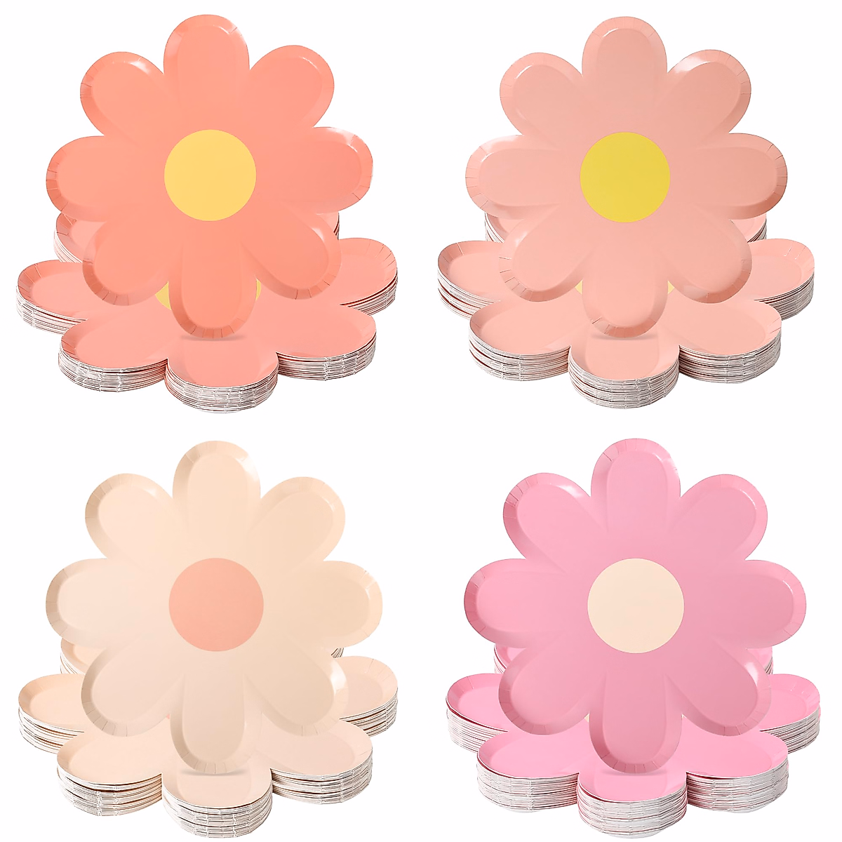 AimFun Daisy Paper Plates Groovy Party Plates Disposable 9inch Flower Shaped Dinner Plates Retro Boho Hippie Plates for Birthday Baby Shower Wedding Bridal Party Decor Supplies (36, Groovy)