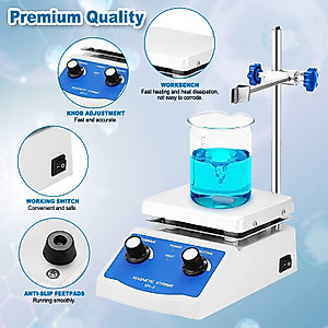 Yaeccc Magnetic Stirrer 4.7 x 4.7 Inch Heating Plate Magnetic Mixer SH-2 Hot Plate 1000ml Stirring Capacity Magnetic Stirrer Kit 180W 0~1600RPM 1L Volume Heating Power