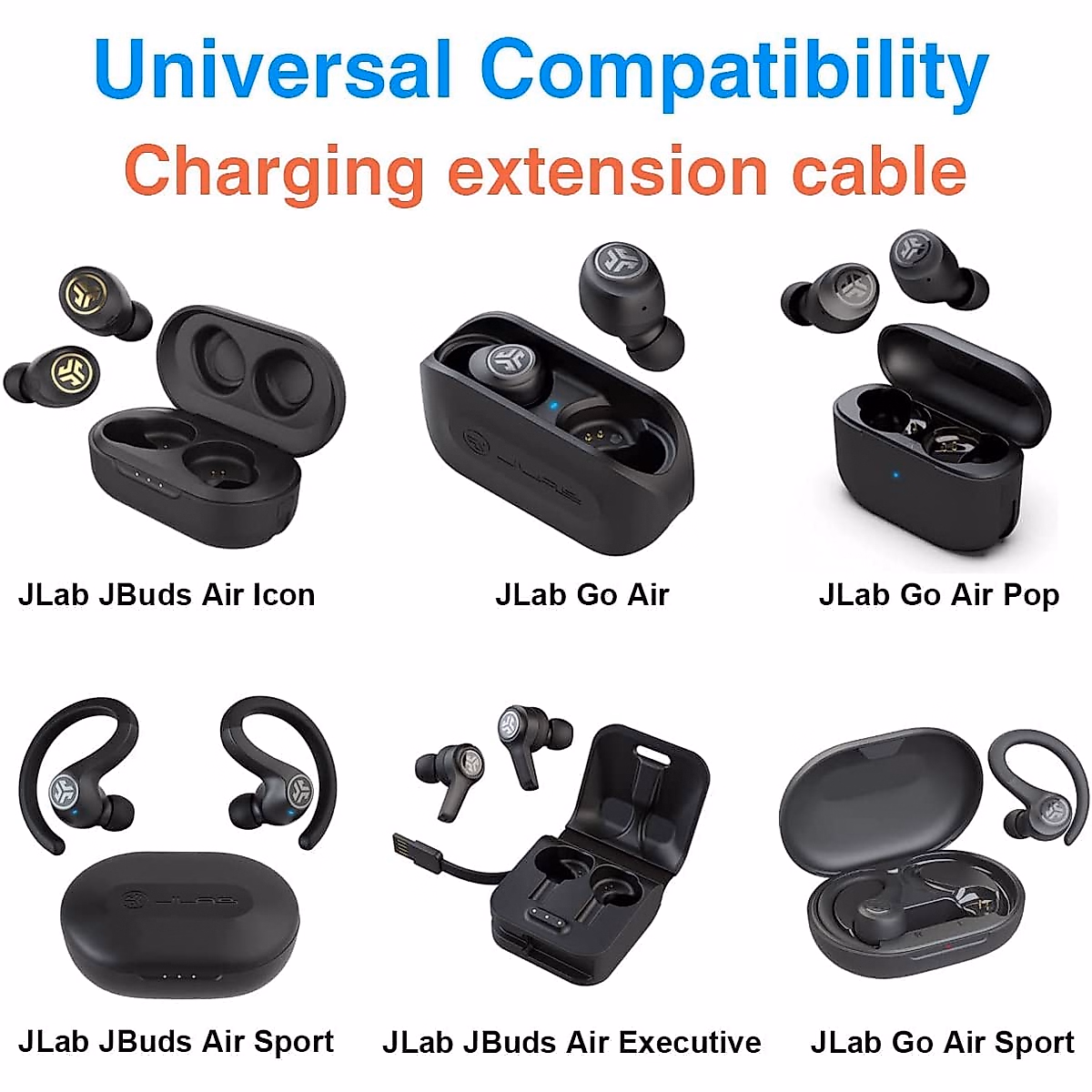 3.3 FT USB Male to Female Extension Charger Cable for JLab Go Ai/Pop/Sport, JLab Epic Air ANC/Sport ANC, JLab JBuds Air/Sport/Executive/Play Gaming/ANC Wireless Bluetooth Earbuds Charging Case Adapter