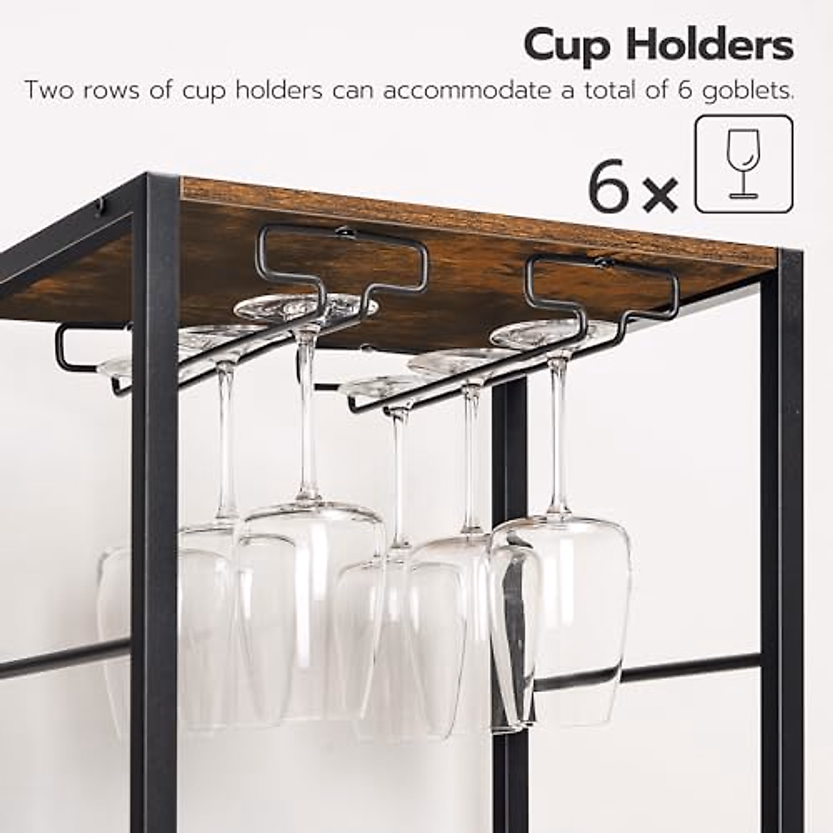 HOOBRO Wine Rack Freestanding Floor, 16-Bottle Wine Storage Rack with Non-Woven Fabric Drawer and Hooks, Wine Rack Table, Bar Cabinet for Kitchen, Dining Room, Bar, Rustic Brown and Black BF10JJ01