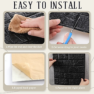 Tinlade 30 Pcs 28.81 Sq ft 3D Wall Panels Peel and Stick Foam Brick Wallpaper Printable Faux Brick Wall Panels Decorative Self Adhesive Wall Tiles Waterproof Wall Covering Panels (Black)