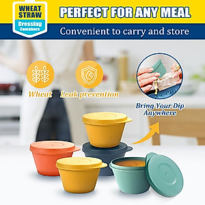 Teivio 12 Pack Reusable Wheat Straw Salad Dressing Containers To Go, 2oz Small Plastic Condiment Container with Lid, Snack Container Dipping Sauce Cups for Lunch Box Picnic Travel, Autumn Multicolo