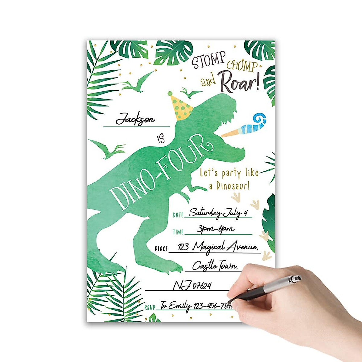 Grace Yonks Stomp Chomp&Roar Party Birthday Invitation, 20 Invitations and Envelopes for Third Birthday party Invitations, Dinosaur Birthday Party Supplies.(114) (PARTY 115)