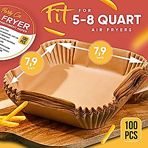 Air Fryer Liners - 100Pcs Non-Stick Disposable Paper Liners - Square Parchment Paper for 5-8 QT Air Fryers - Essential Air Fryer Accessories, Fits 5-8 INCH Airfryer