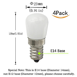 CTKcom 2W LED Refrigerator Bulb,European E14 LED Bulbs(4 Pack)- E14 Base 15W Equivalent Daylight White 6000K 110V Lamp for Freezer Lighting,Home Lighting