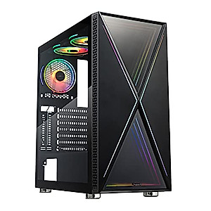 Bgears b-BlackWidow-RGB Black Gaming PC ATX case, Special Ripple effect Front Panel, Tempered Glass side. 2 x USB3.0, 3 x PWM 120mm ARGB Fans, Fan Controller with Remote, Support up to EATX board