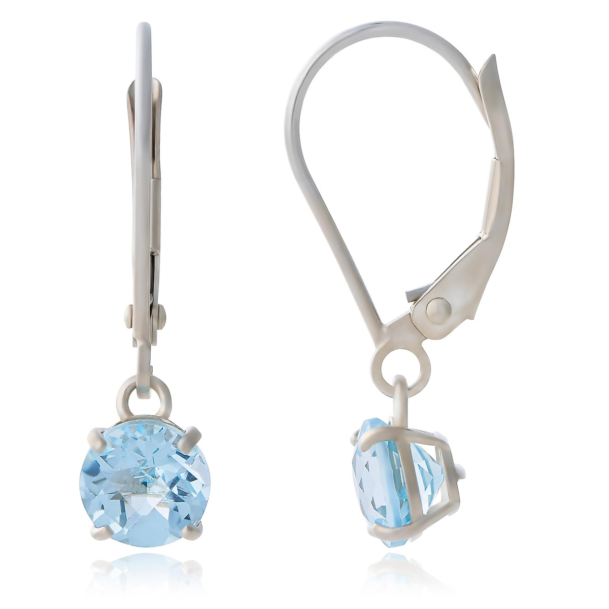 MAX + STONE 10k White Gold 6mm Round March Birthstone Aquamarine Dangle Earrings for Women with Leverbacks