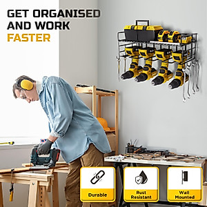 Voltigrip Power Tool Organizer Wall Mount- Heavy-Duty 2-Layers Tool Organizers and Storage for Garage and Workshop – Power Tool Holder, Drill Organizer & Power Tool Storage for Efficient Utility