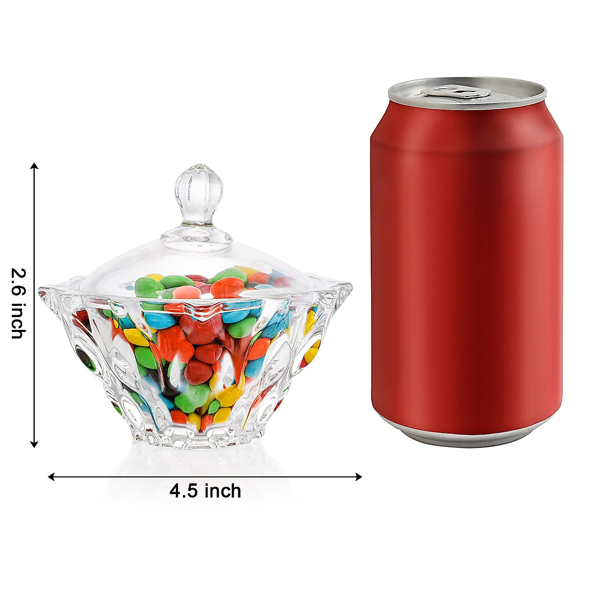 ZENFUN 4 Pack Glass Candy Dish with Lid, 4.5'' Crystal Faceted Candy Jar Clear Covered Candy Bowl, Decorative Food Storage Container for Buffet, Party, Home Office, Birthday Gift