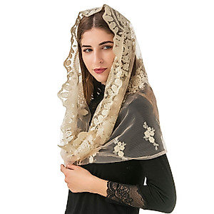PAMOR Gold Embroidered Traditional Vintage Inspired Infinity Veil Mantilla Veils Mass Head Covering