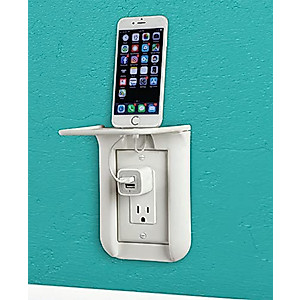Outlet Shelf, Alexa Shelf – Wall Outlet Shelf Space Saving Charging Station - Wall Outlet Organizer - Easy to Install Plug Shelf - Can Hold Device Up to 10lbs