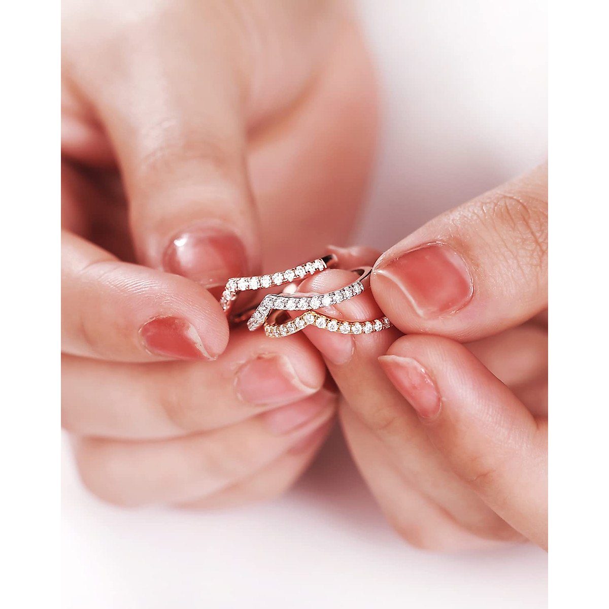 ATTA GEMS Women Rings Sterling Silver Rings Moissanite Rings for Women 18K Gold Plated S925 Silver Dainty Stacking Wedding Band Engagement Rings (tear, 6)