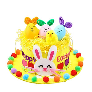 Menolana Children DIY Easter Hat Set Decorations Crafts, to Make Your Own Easter Bonnet Game Supplies for Kindergarten, Yellow