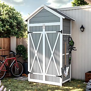 COEWSKE Outdoor Storage Shed, Small Tool Storage Cabinet, Waterproof Weather Resistant Wood Storage House Lockable with Floor for Backyard, Garden, Patio