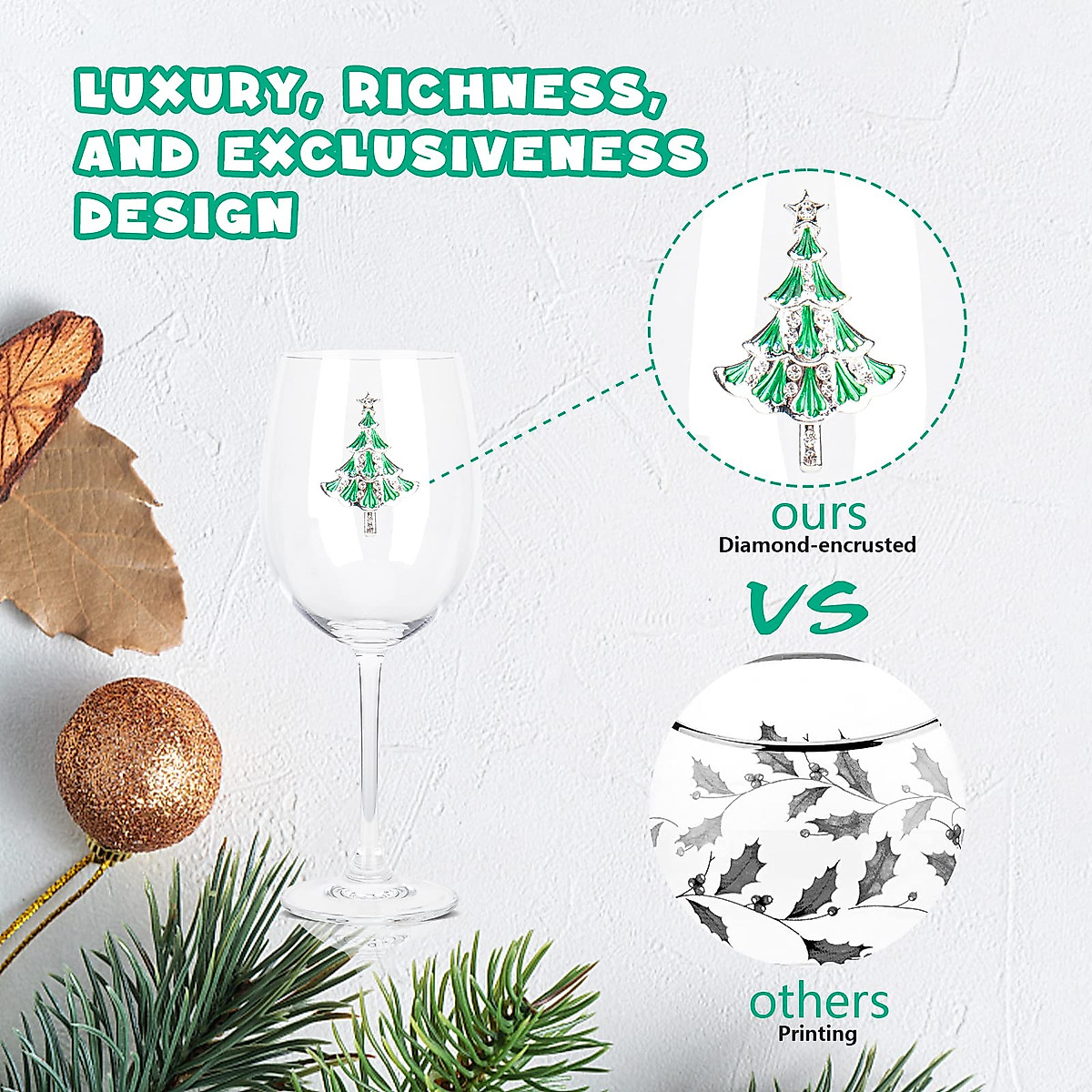 Vipush Christmas Wine Glasses Set of 2-19 Oz Drinking Cups with Snowflake Crystal Xmas Holiday Wineglass Gift Winter Glassware Diamond-encrusted Cups