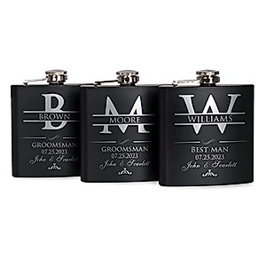 P Lab Set Of 3 - Groomsmen Gift - Groomsman Gifts For Wedding, Wedding Favor Customized Flask Set w Optional Gift Box - Engraved 6oz Stainless Steel Flask Custom Personalized Flask Gift Set, Black #2
