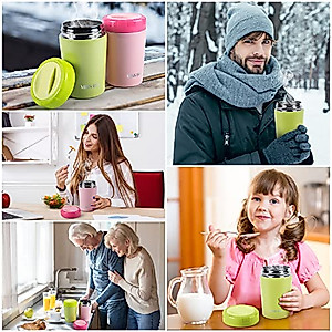 MISS BIG Insulated Food Container, 17oz Thermos for Hot Food for Kids & Adult,Leakproof,BPAs Free, Food Thermos with Spoon,Keep Hot & Cold Food for School,Office,Travel Bento Box for Hot Food (Green)