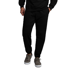 Fruit of the Loom Men's Eversoft Fleece Joggers with Pockets, Relaxed Fit, Moisture Wicking, Breathable, Tapered Sweatpants, Black, Large