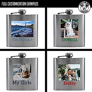 Personalized 6oz Stainless Steel Flask - Metal Hip Pocket Discreet Flask – Custom Groomsmen Gifts – Liquor Whiskey Gifts for Men Women, Printed Photo