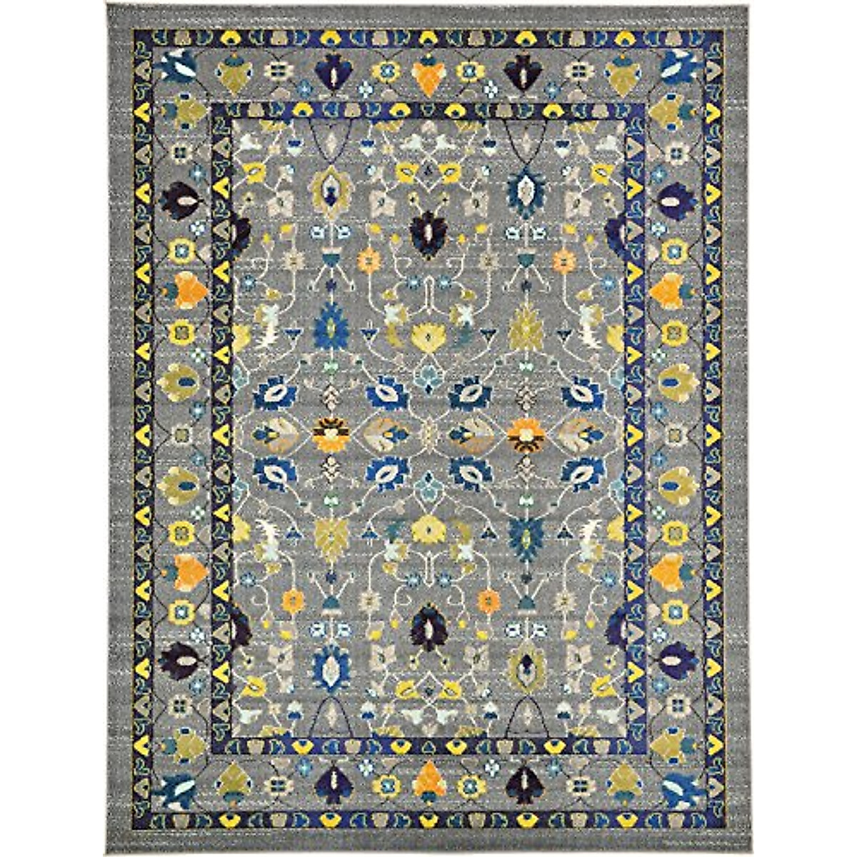 Unique Loom Medici Collection Floral Traditional Vibrant Colors Gray Area Rug (9' 0 x 12' 0)