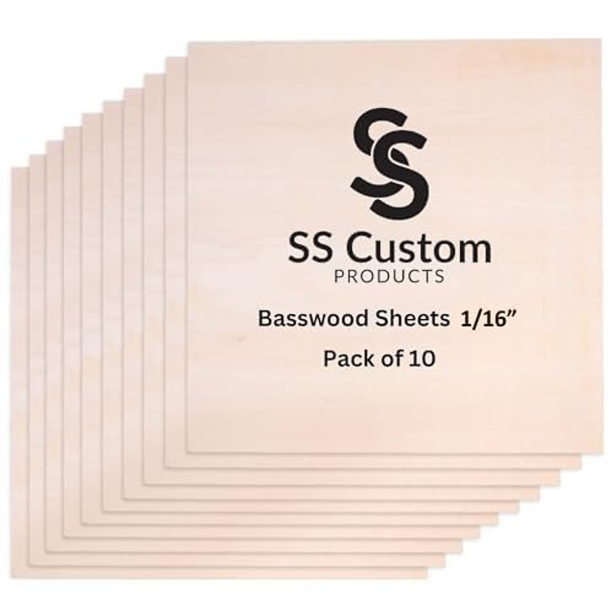 Basswood Sheets for Crafts - 10 Pack - 12 x 12 x 1/16 Inch - 1.5mm Thick Plywood Sheets with Smooth Surfaces - Bass Wood for Laser Cutting, Wood Burning, Architectural Models, Staining, Drawing
