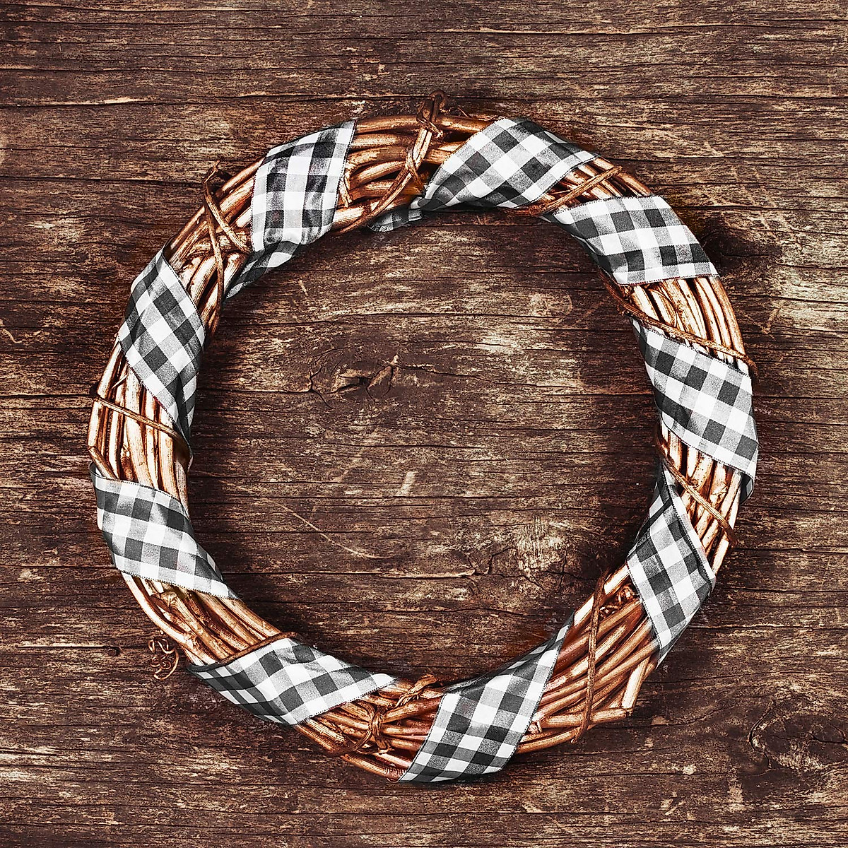 50 Yards Gingham Ribbon Wide Ribbon Taffeta Plaid Ribbon for DIY Craft Party Gift Christmas Supplies (3/8" Wide, Black White)