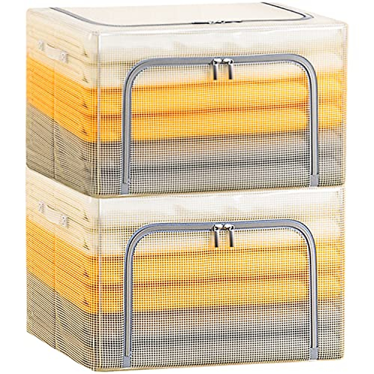 byg 70L Waterproof Transparent Storage Bins Stackable Foldable Steel Frame storage Boxes for Comforters Bedding Blankets Clothing Pillows Decorations Pack of 2