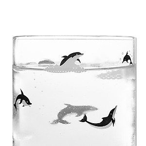 ELITEA Glass Mug with Handle Clear Cute Coffee Mugs Tea Cup with Dolphin Print 16.3oz