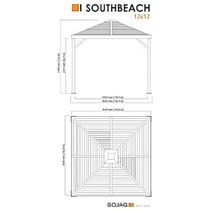 Sojag 12' x 12' South Beach Hardtop Gazebo Outdoor Weather-Resistant Aluminum Frame Shelter with Mosquito Net