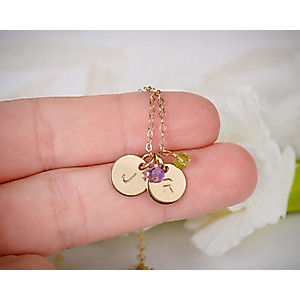 EFYTAL Two Initial Necklaces for Women, Tiny 14k Gold Filled 2 Initial Necklace with Birth Month Charms, Two Birthstone Necklace, Necklace with Two Initials, Double Initial Necklace for Girls