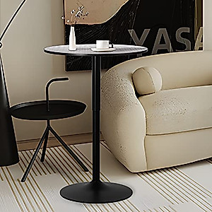 MoNiBloom Pub Round Table Silver Stripe Top with Black Leg and Base, 27.5"- 36"" Height Adjustable with 360° Swivel, Modern Cocktail Bistro Table for Dining Bistro Cafe Home Bar, 23.5" Diameter