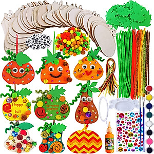 Winlyn 36 Sets Fall Pumpkin Decoration DIY Pumpkin Squash Gourd Wooden Ornaments Craft Kit Assorted Paintable Unfinished Wood Pumpkins Pom-Poms Googly Eyes for Kids Autumn Halloween Thanksgiving Décor