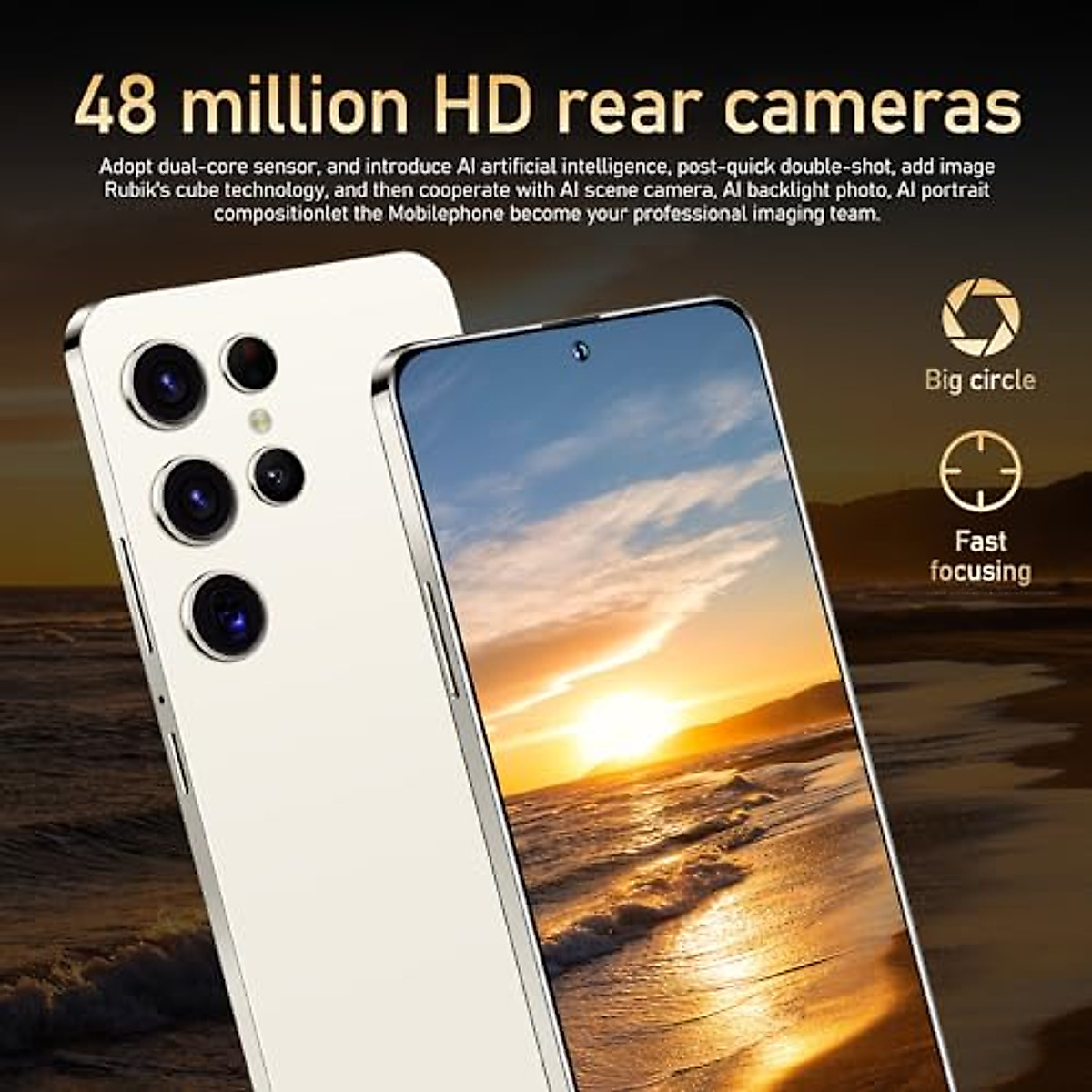 Arackyer S23 Ultra Cellphone, 5G Unlocked Android Smartphone, 6.8" FHD Display, 8GB+512GB ROM, 48+13MP Camera, 1TB Expandable Storage, 6000mAh Long Battery Life, Stylus Pen (Black)