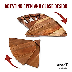 GenieX Acacia Wood Charcuterie Boards with Knife Set, Rotating Open Cheese Board Set with Cheese Knives | Wedding Gifts for Couples, Bridal Showers Gift and Perfect Housewarming Gifts New Home